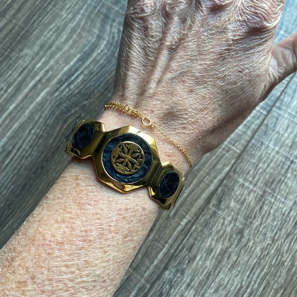 Rustic Cuff | Jewelry | Rustic Cuff Gold Tone Black Snakeskin Leather ...